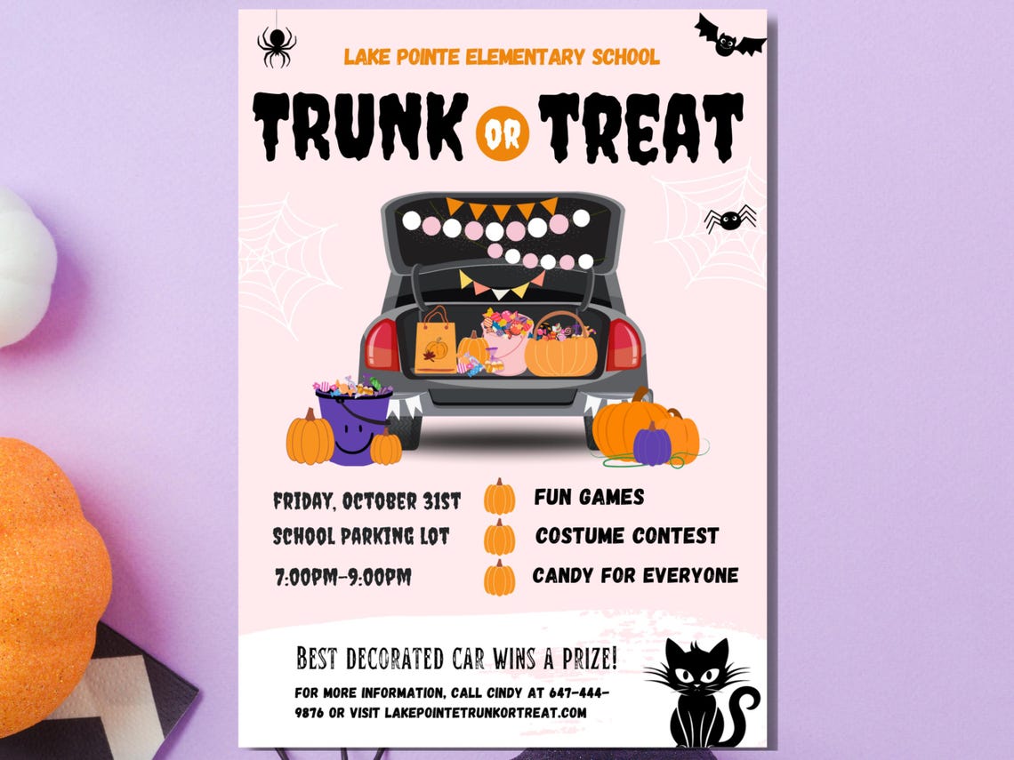 Pink Halloween Invitation, EDITABLE Trunk or Treat Flyer/invitation ...
