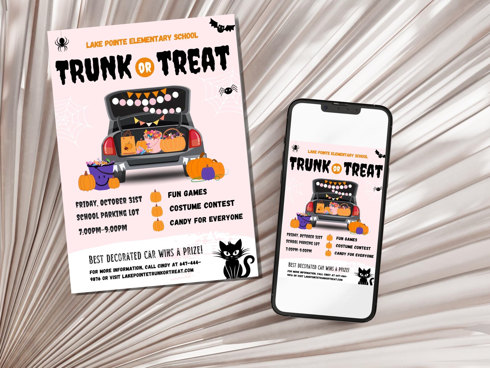 Pink Halloween Invitation, EDITABLE Trunk or Treat Flyer/invitation ...