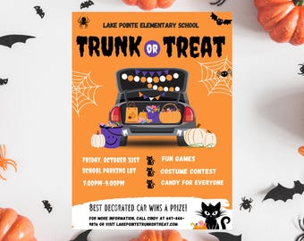 Trunk or Treat Invitation, Trunk or Treat Flyer, Halloween Block Party ...