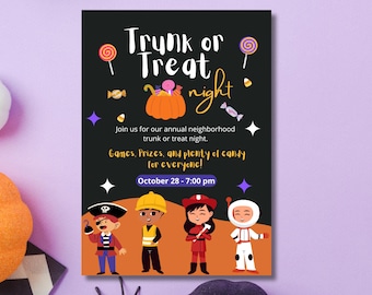Trunk or Treat Invitation, Trunk or Treat Flyer, Halloween Block Party ...