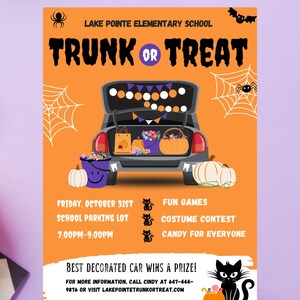 Trunk or Treat Invitation, Kids Halloween Block Party Invite (editable ...