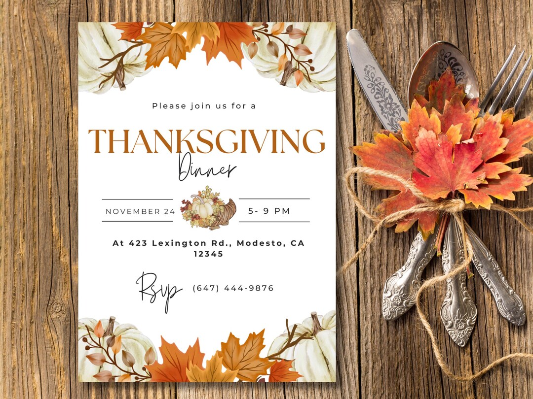 Thanksgiving Dinner Invitation, Digital Thanksgiving Invite, Friendsgiving Dinner Invitation ...