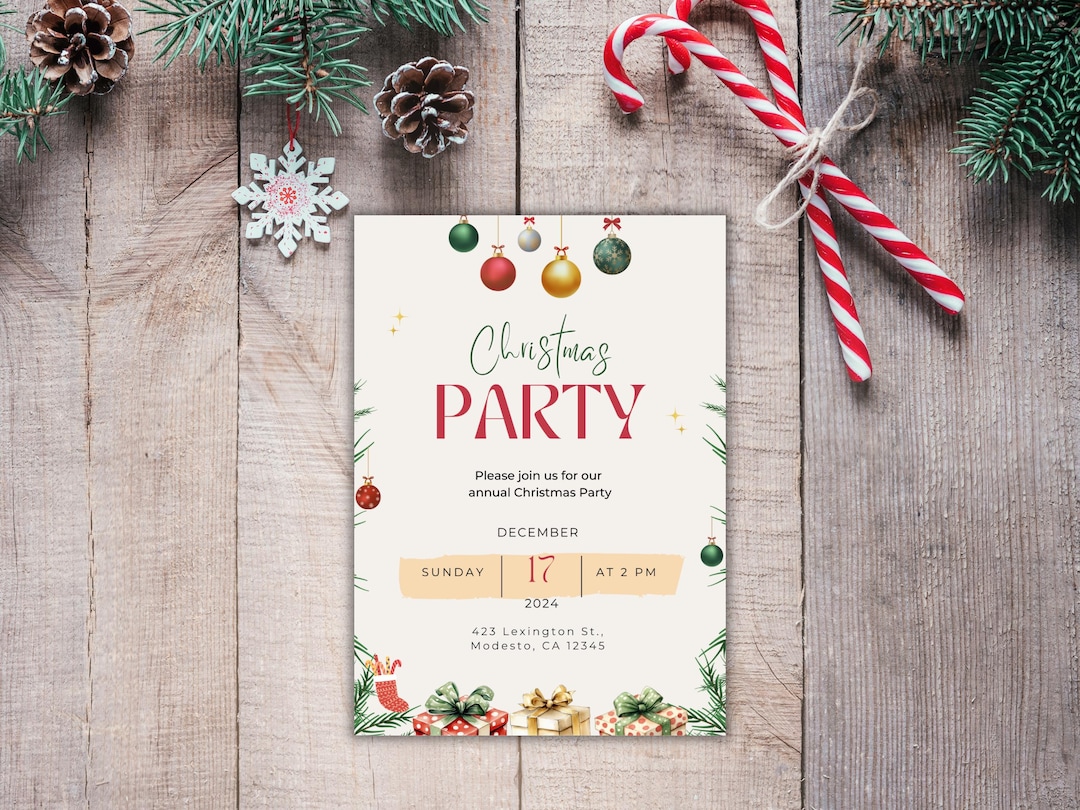 Christmas Party Invitation, Holiday Party Invitation Template, Editable ...