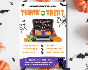 Trunk or Treat Invitation, Trunk or Treat Flyer, Halloween Block Party ...
