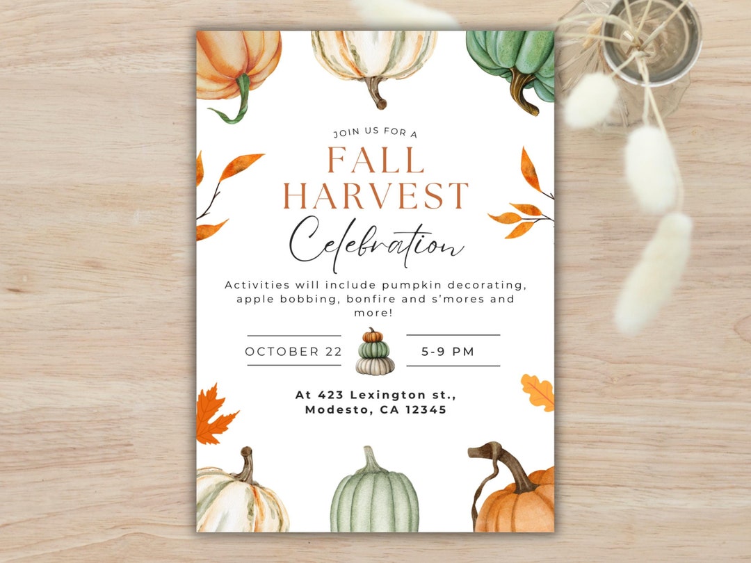 Fall Harvest Invitation, Fall Community Celebration, Fall Church Celebration, Autumn Party ...