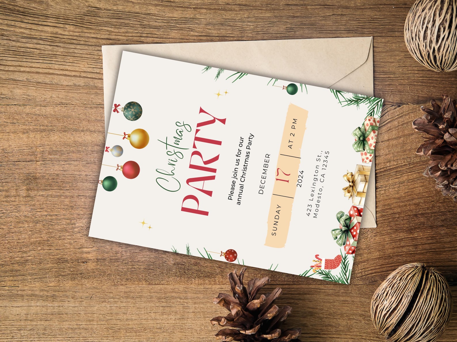 Rustic Christmas Party Invitation Template, Holiday Ornament (digital ...