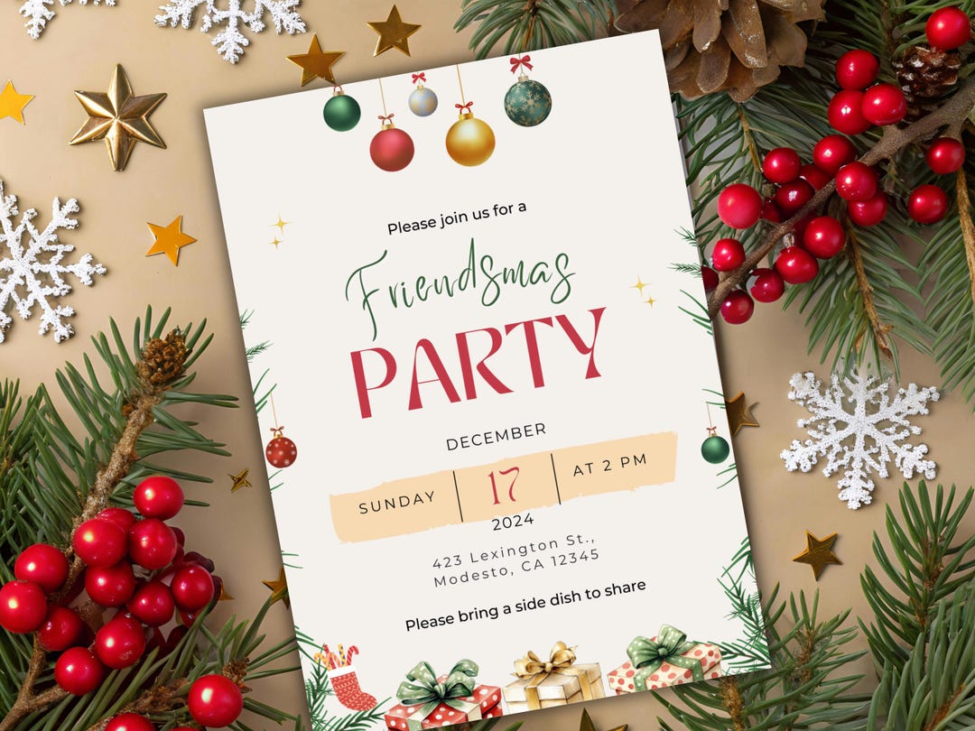 Editable Friendsmas Christmas Party Invite, Friends Night Christmas ...