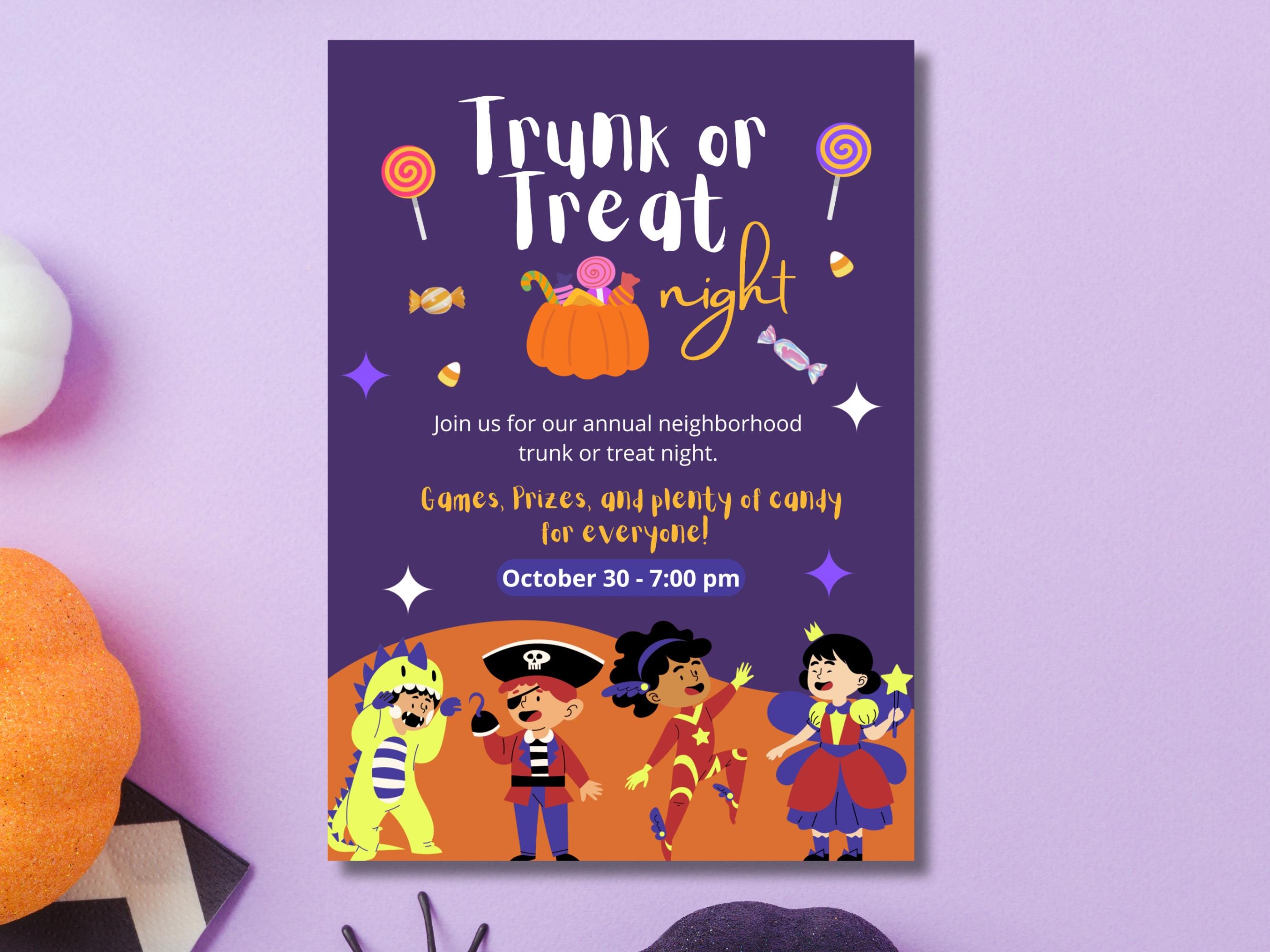 Trunk or Treat Invitation, Halloween Block Party Flyer (editable ...
