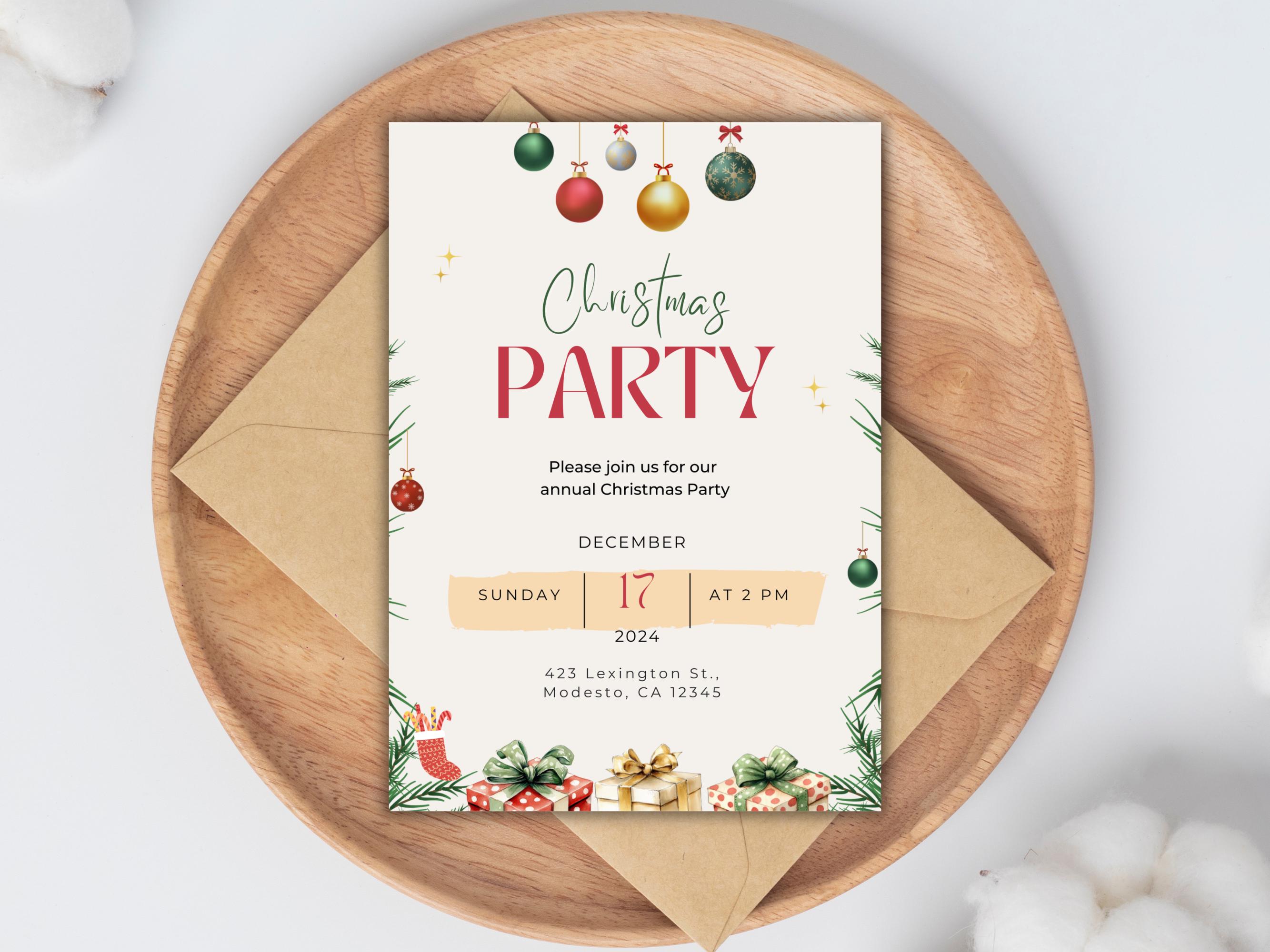 Rustic Christmas Party Invitation Template, Holiday Ornament (digital ...