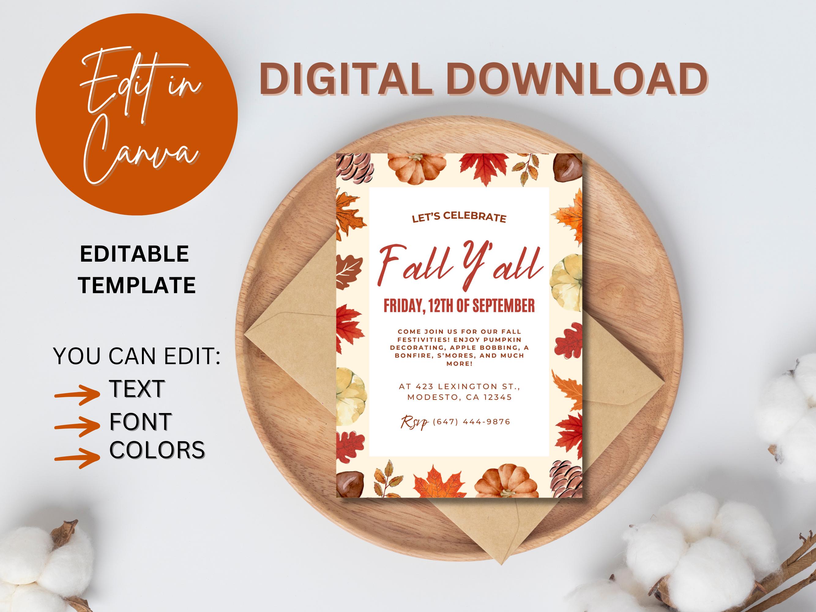 Fall Y'all Party Invitation, Editable Template (digital Download) - Etsy