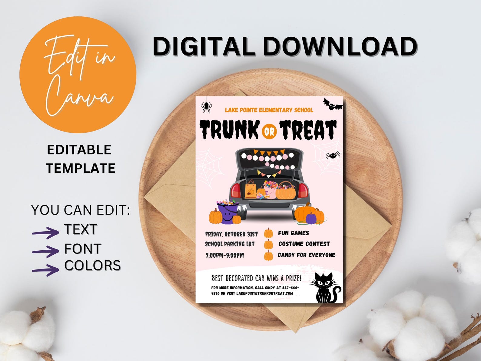 Pink Halloween Invitation, EDITABLE Trunk or Treat Flyer/invitation ...