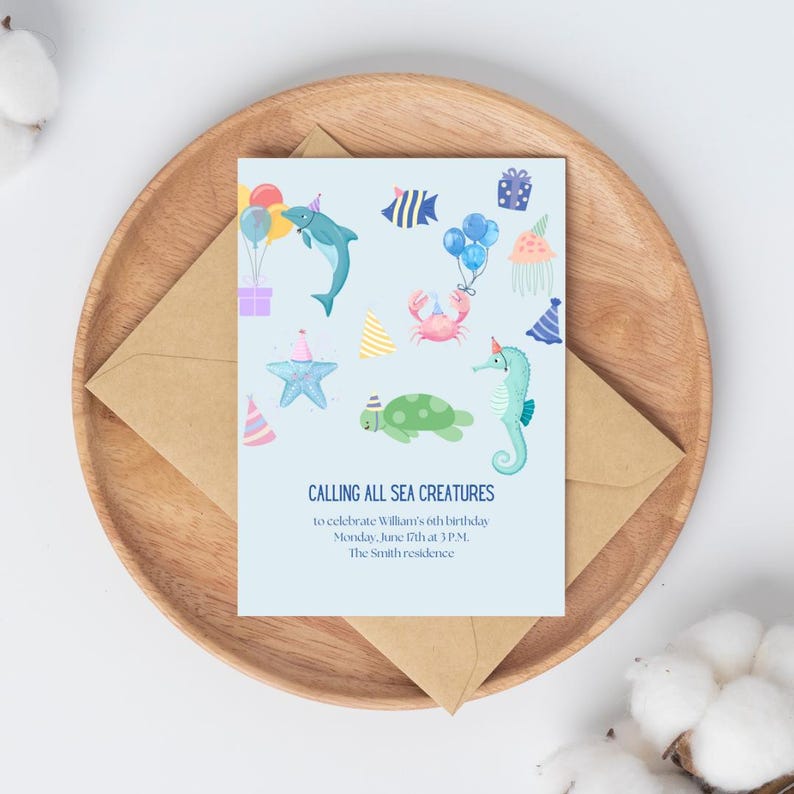Calling All Sea Creatures Birthday Invitation, Kid's Birthday ...