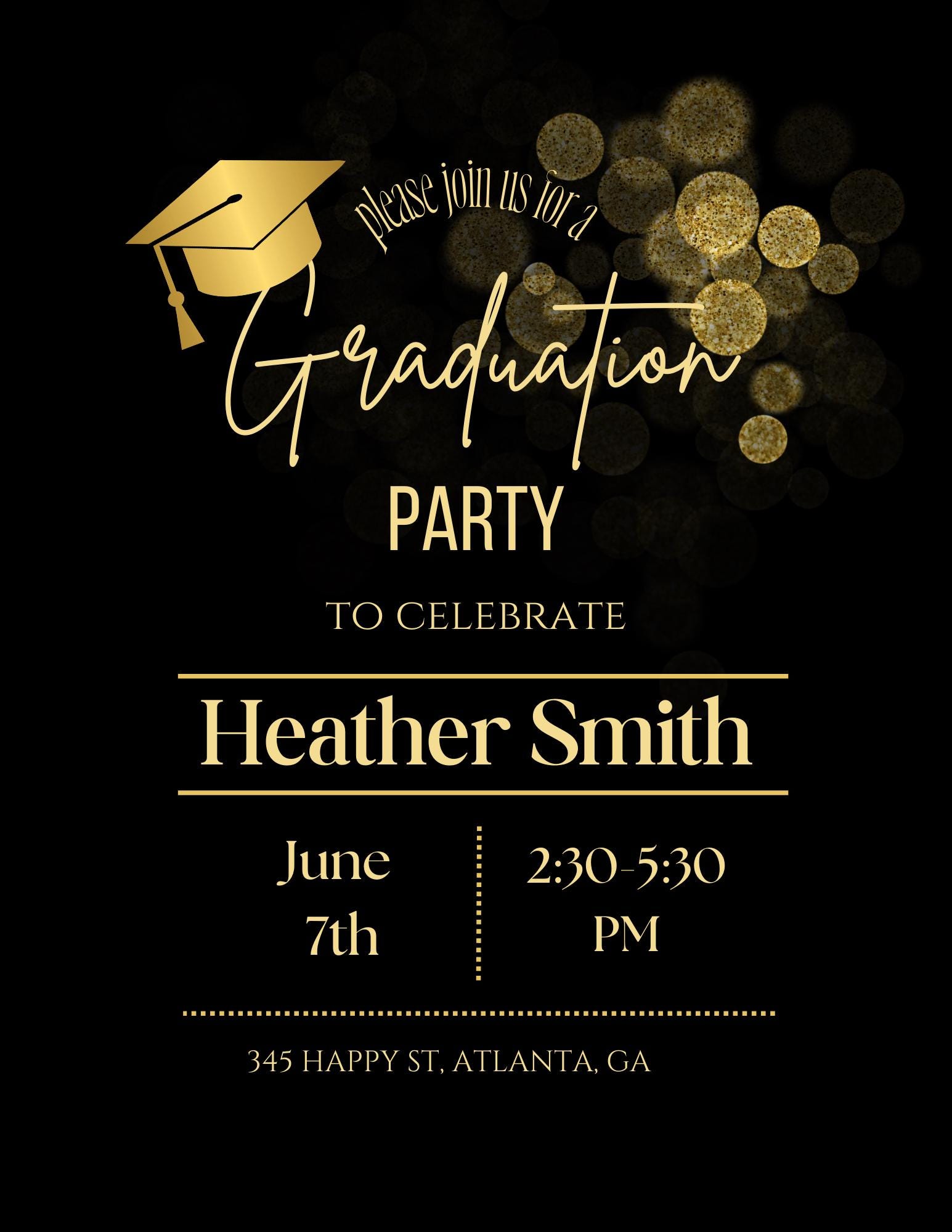 Black & Gold Graduation Invitation - Etsy