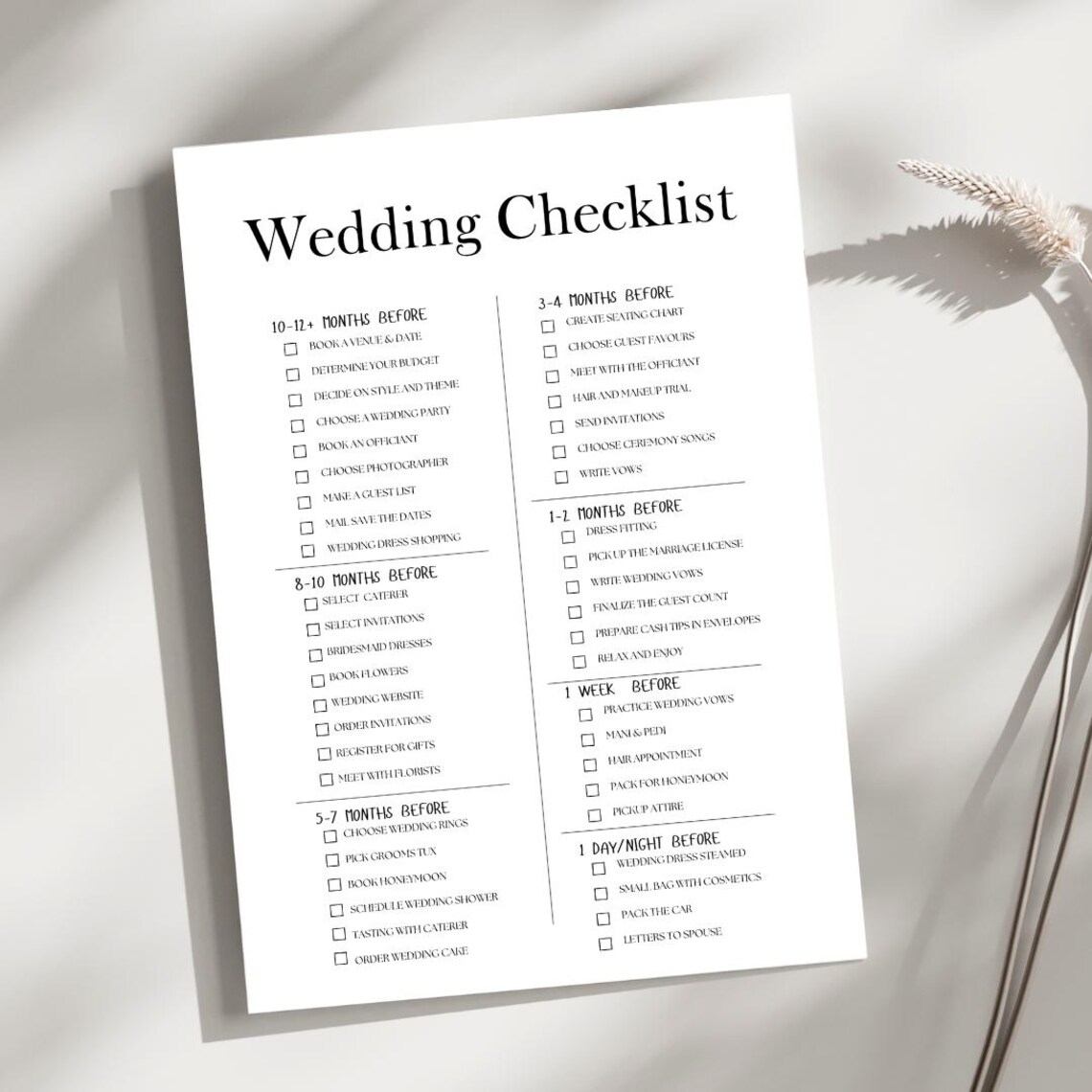 Wedding Checklist, Monthly Wedding Checklist, Editable Wedding Template ...