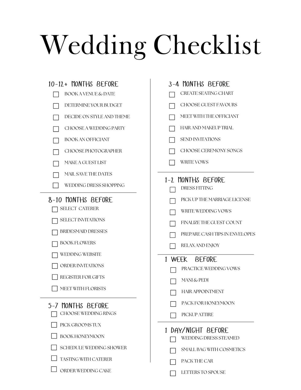 Wedding Checklist, Monthly Wedding Checklist, Editable Wedding Template ...