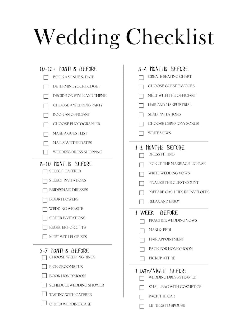 Wedding Checklist, Monthly Wedding Checklist, Editable Wedding Template ...