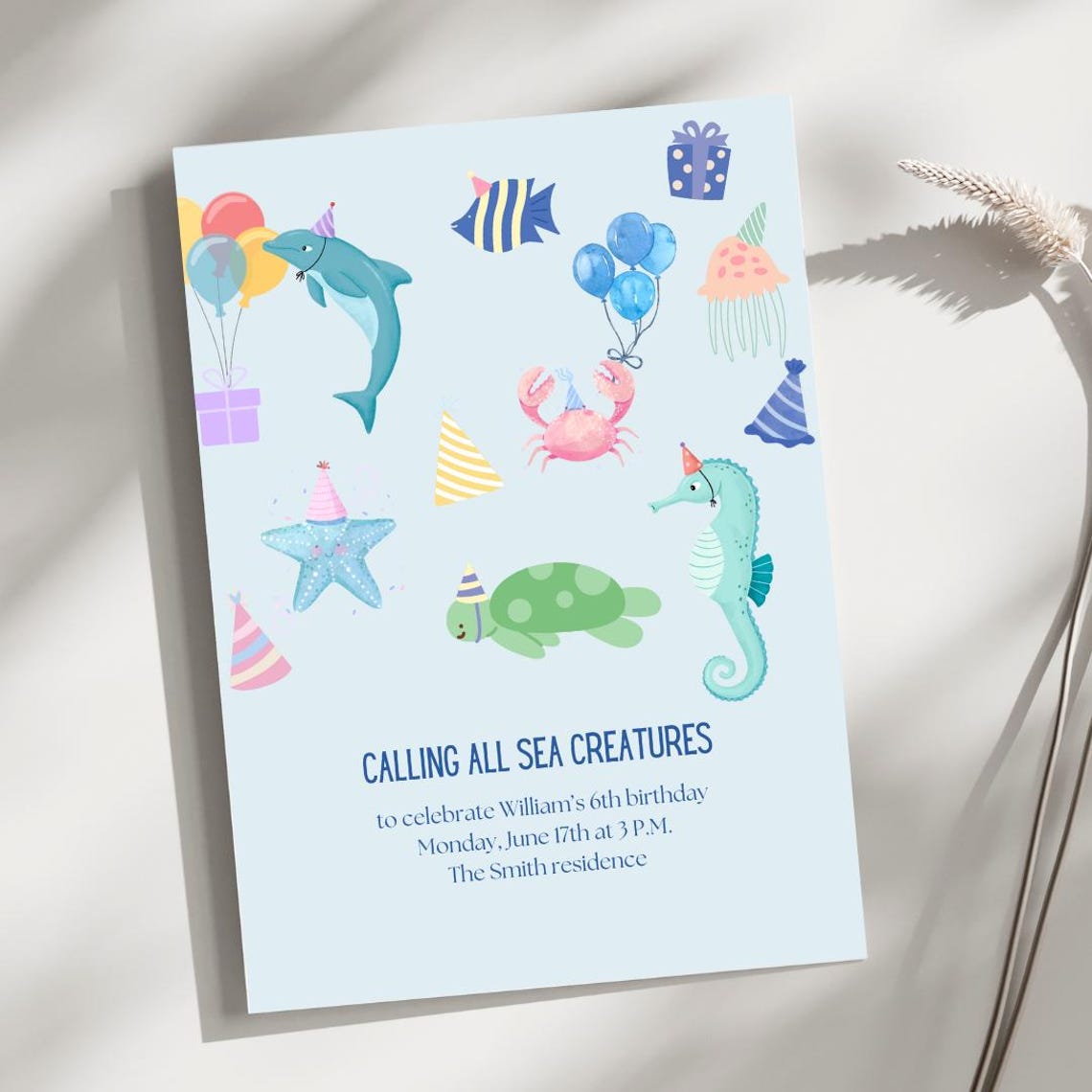 Calling All Sea Creatures Birthday Invitation, Kid's Birthday ...