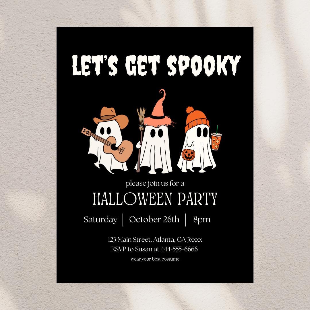 Let's Get Spooky Halloween Invitation, Halloween Invitation, Adult ...