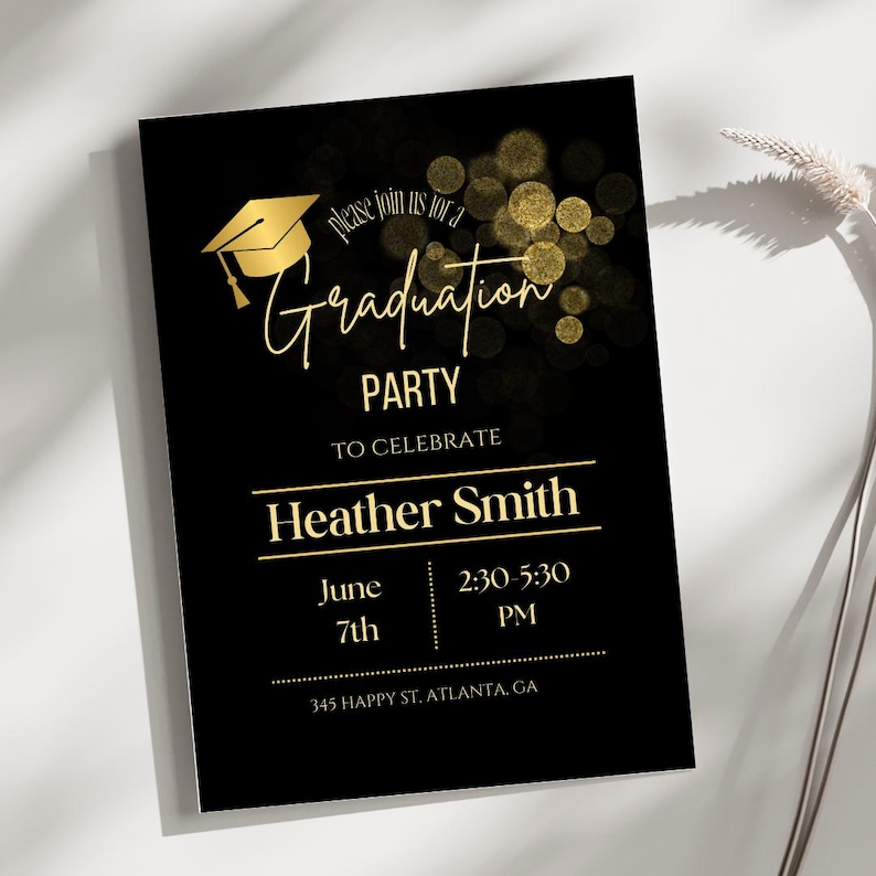 Black & Gold Graduation Invitation - Etsy