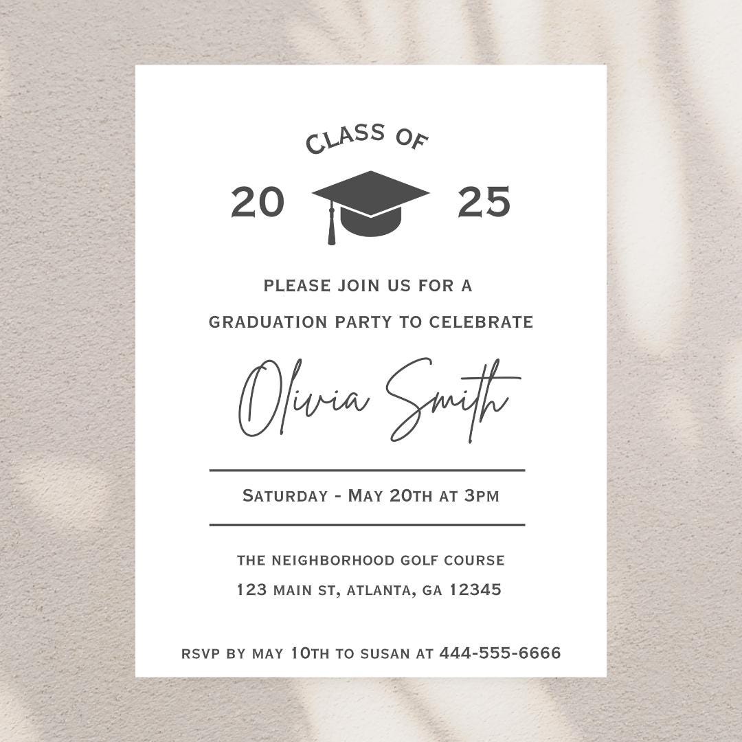 Minimal Graduation Invitation, Gray & White Graduation Invitation ...