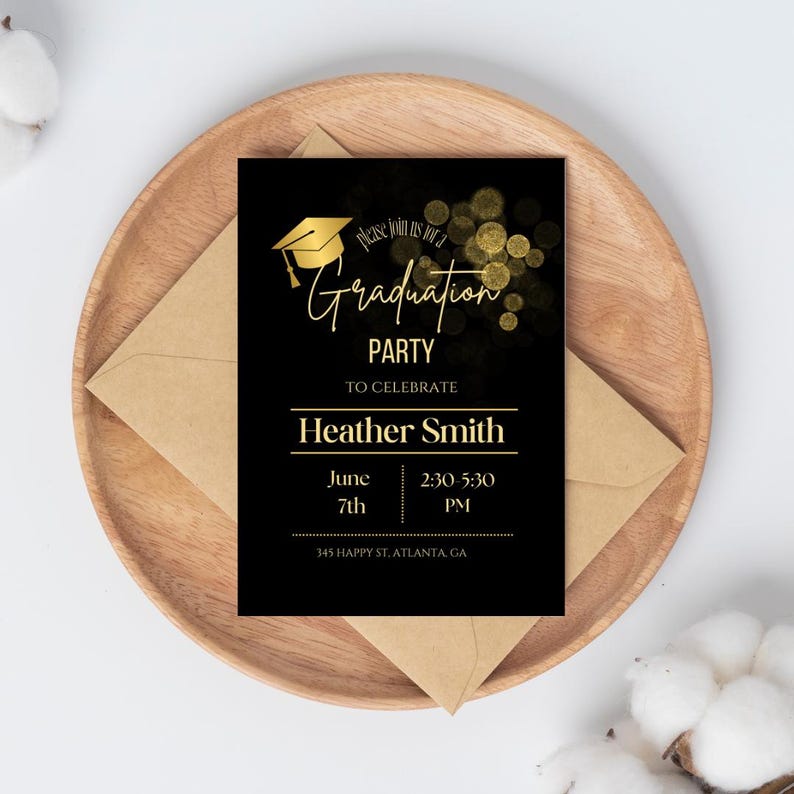 Black & Gold Graduation Invitation - Etsy