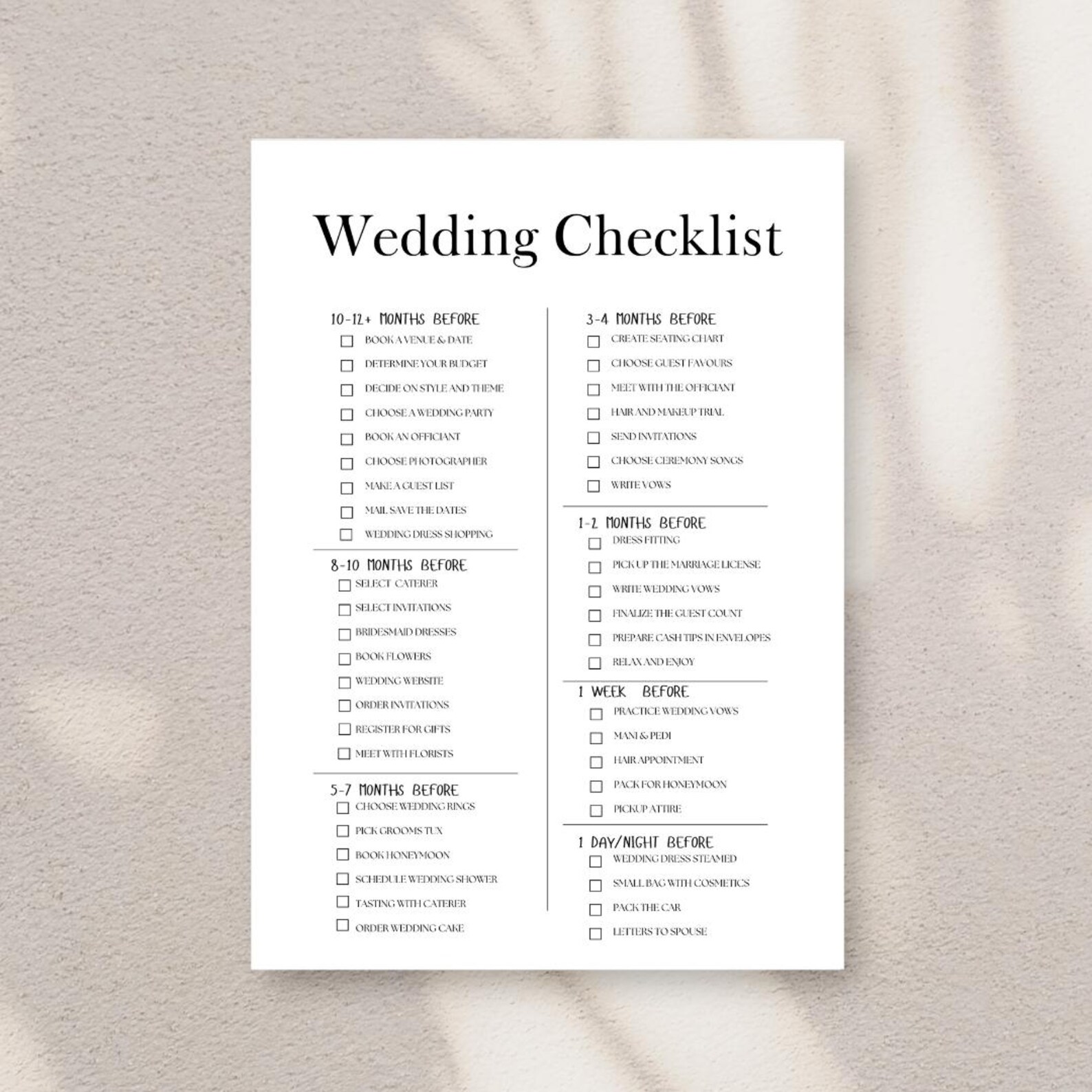 Wedding Checklist, Monthly Wedding Checklist, Editable Wedding Template ...
