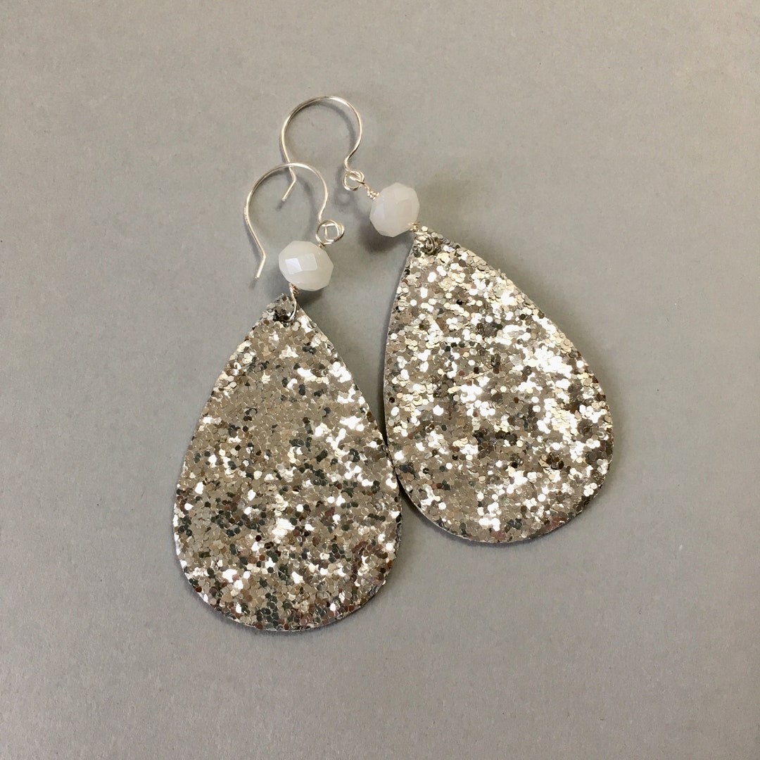 Faux Leather Teardrops - Silver Glitter and Rutilated Quartz on ...