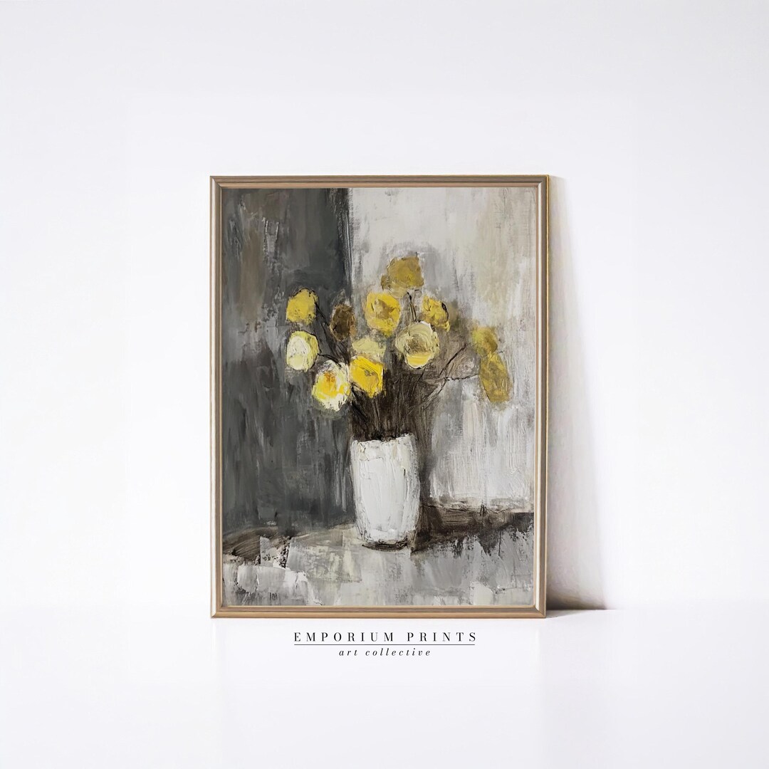 Yellow Flowers Still Life: Modern Vintage Floral Wall Art (digital ...