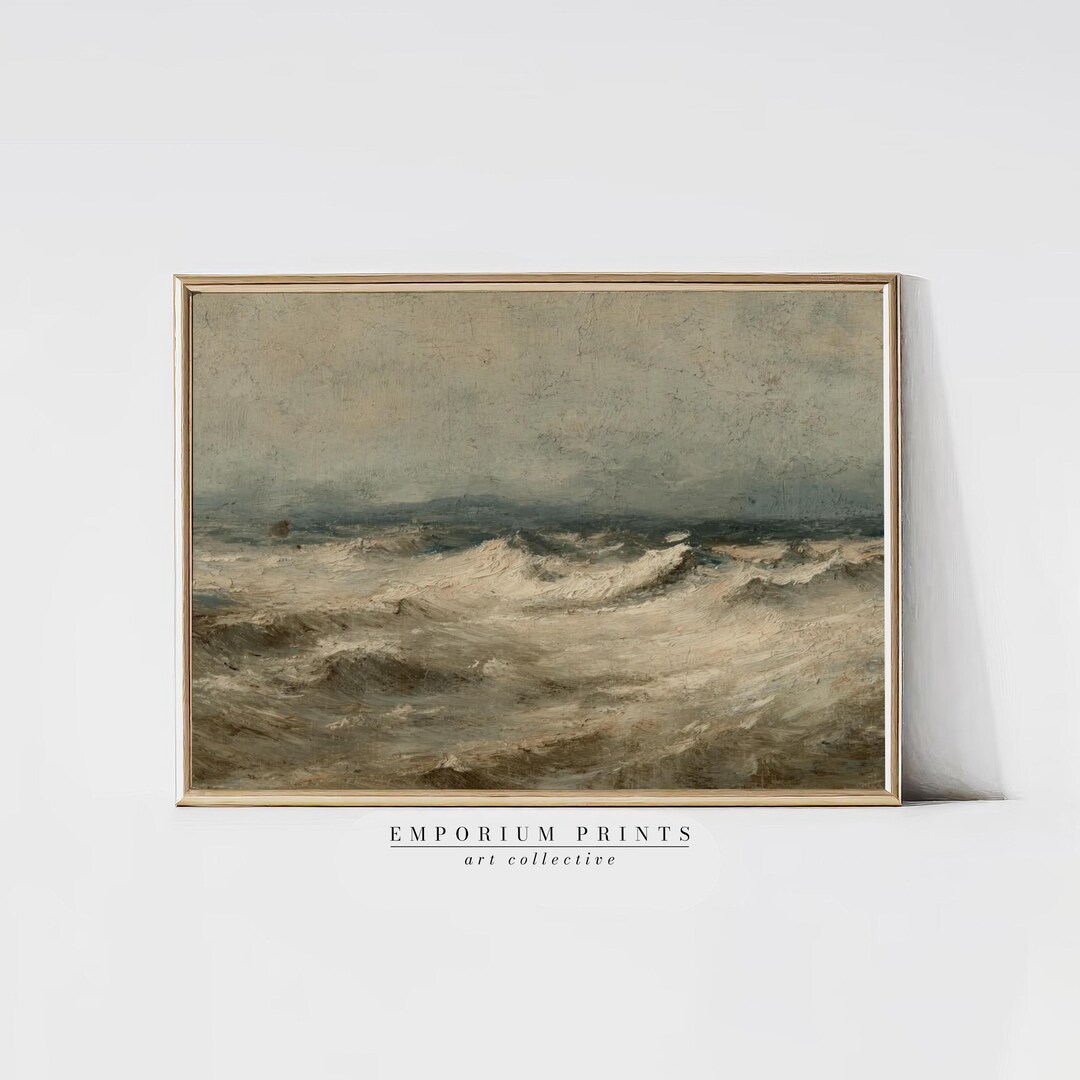 Stormy Seascape Print | PRINTABLE Ocean Waves Painting Wall Art | Moody ...