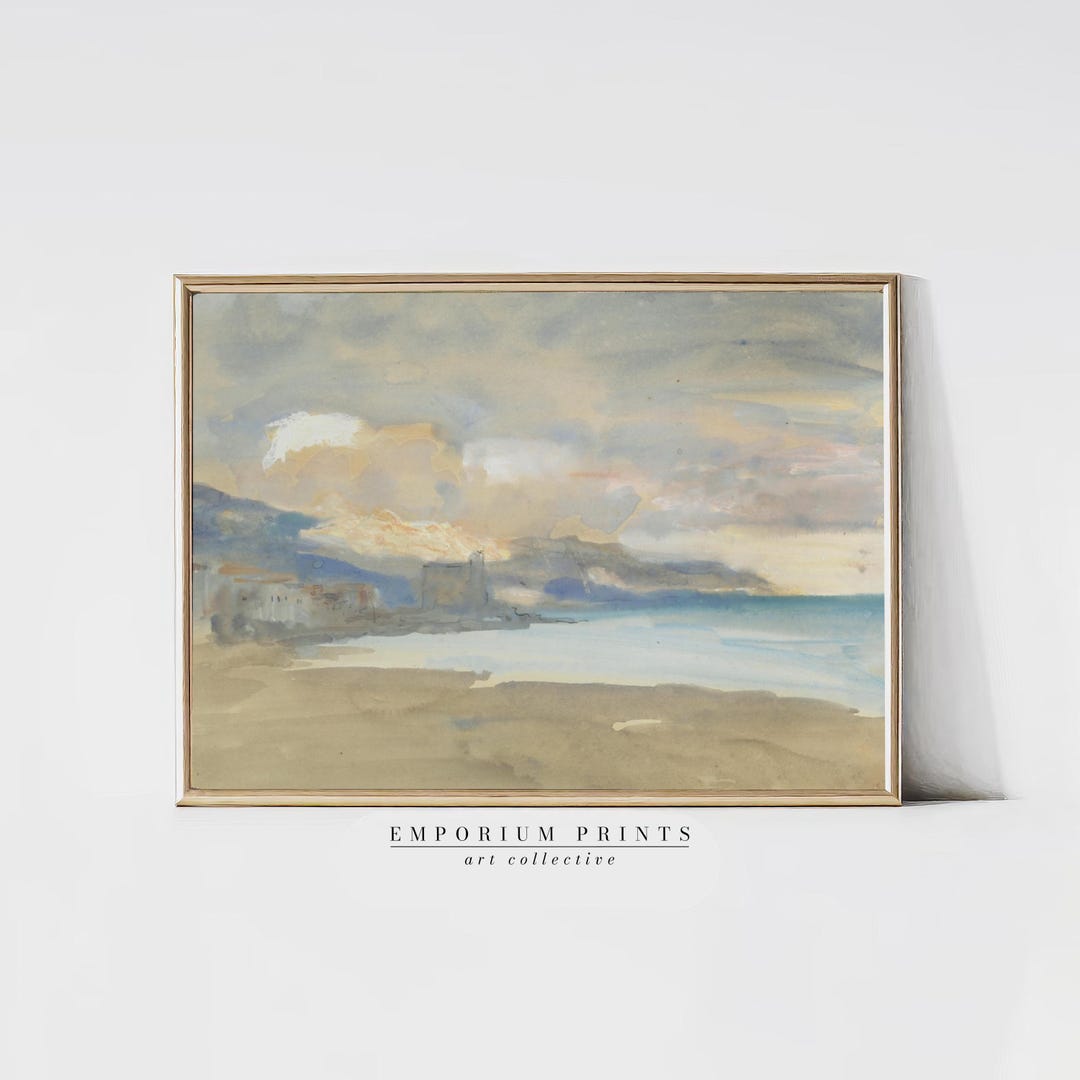 Soft Coastal Horizon Print: Minimal Beach Landscape Painting (digital ...
