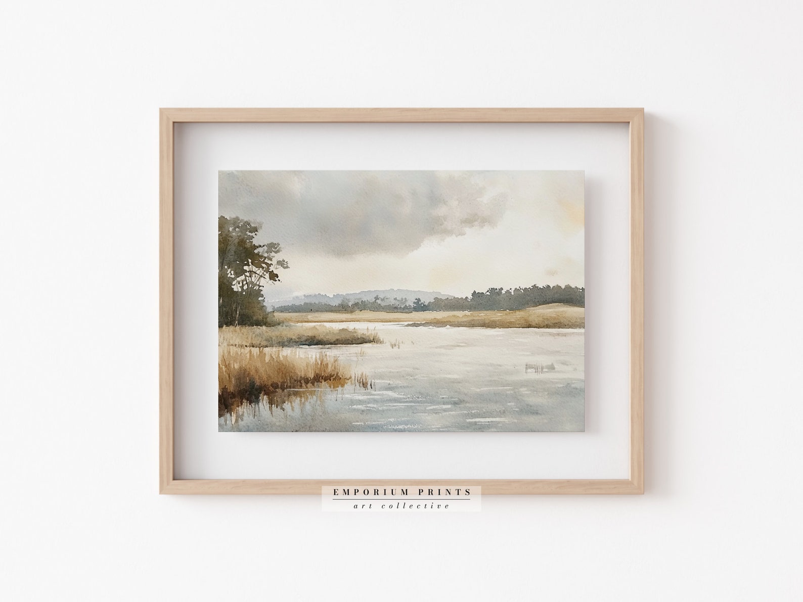 Printable Watercolor Lake Painting | Muted Green Landscape Wall Art ...