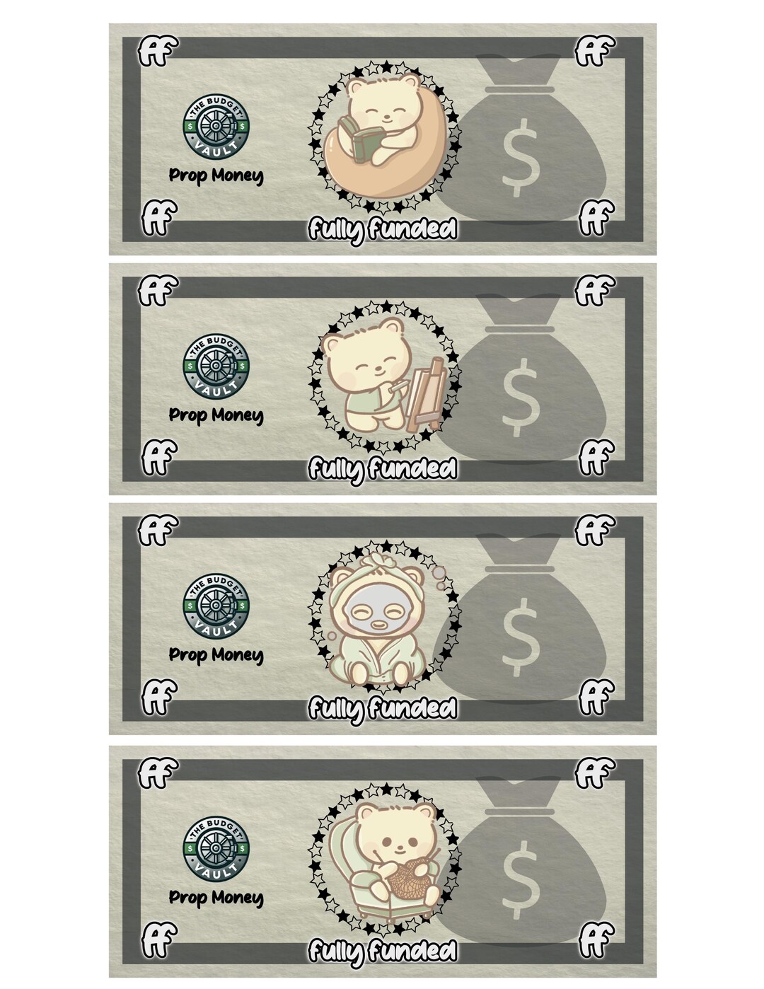 Cozy Bear Prop Money | Cash Stuffing Play Money Placeholder Cash | 0.25 ...