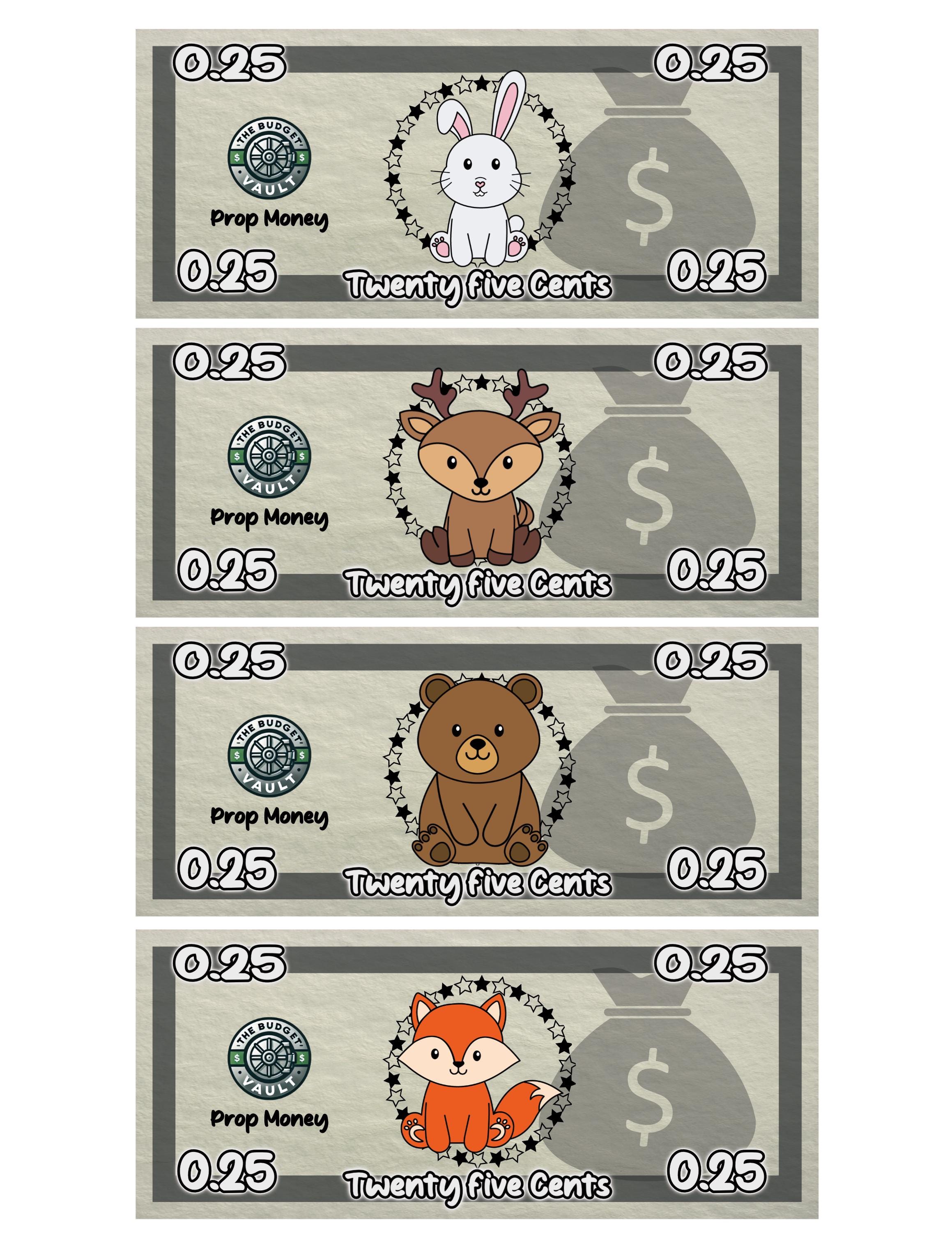 Woodland Animal Prop Money Cash Stuffing Play Money Placeholder Cash ...