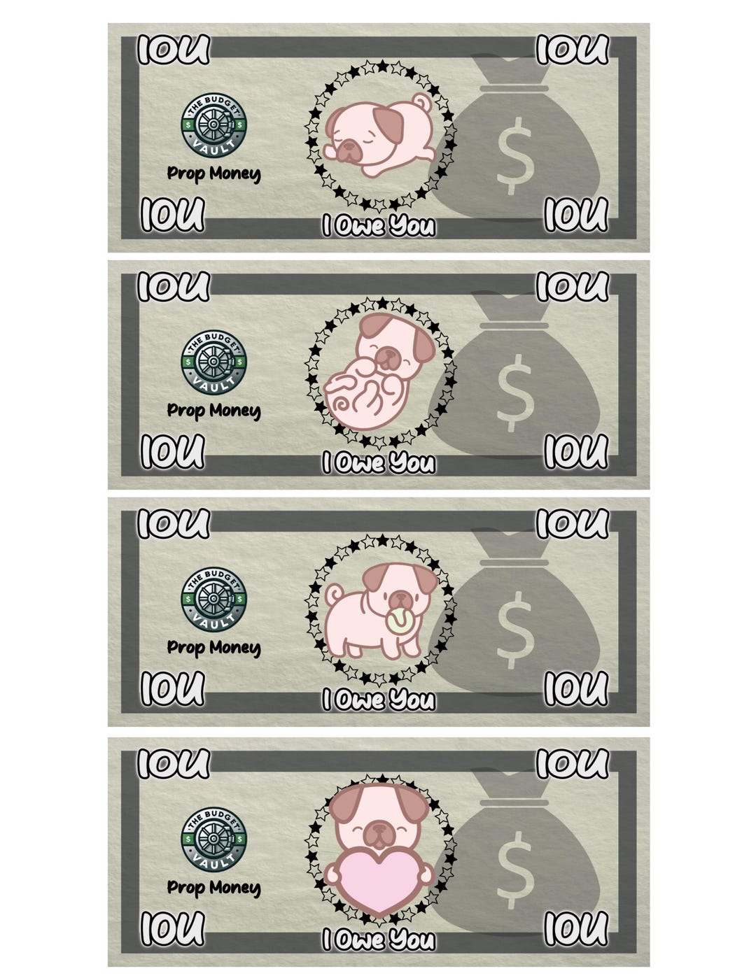 Cute Pug Prop Money | Cash Stuffing Play Money Placeholder Cash | 0.25 ...