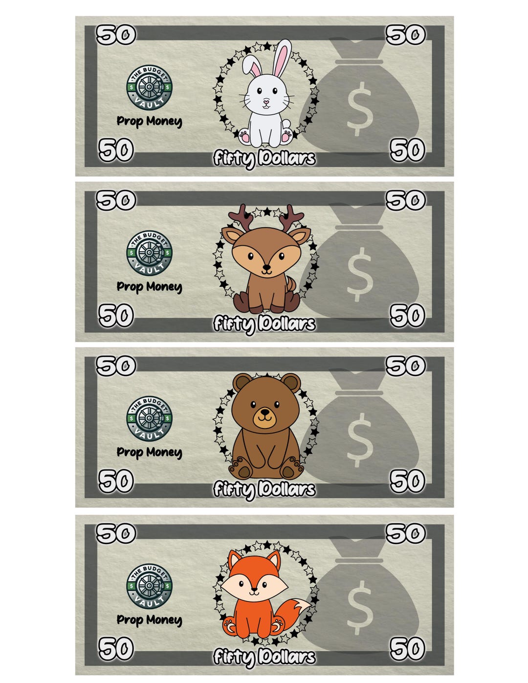 Woodland Animal Prop Money Cash Stuffing Play Money Placeholder Cash ...
