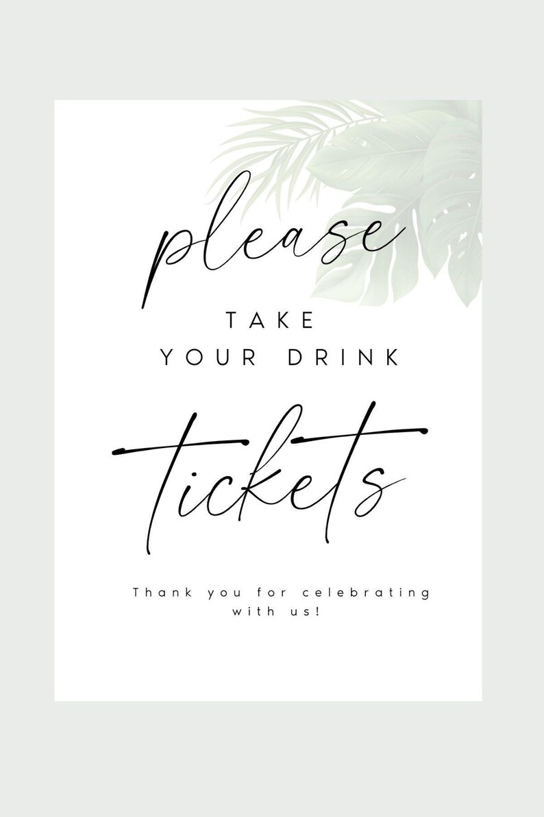 Drink Ticket Sign, Editable Template, Palms - Etsy