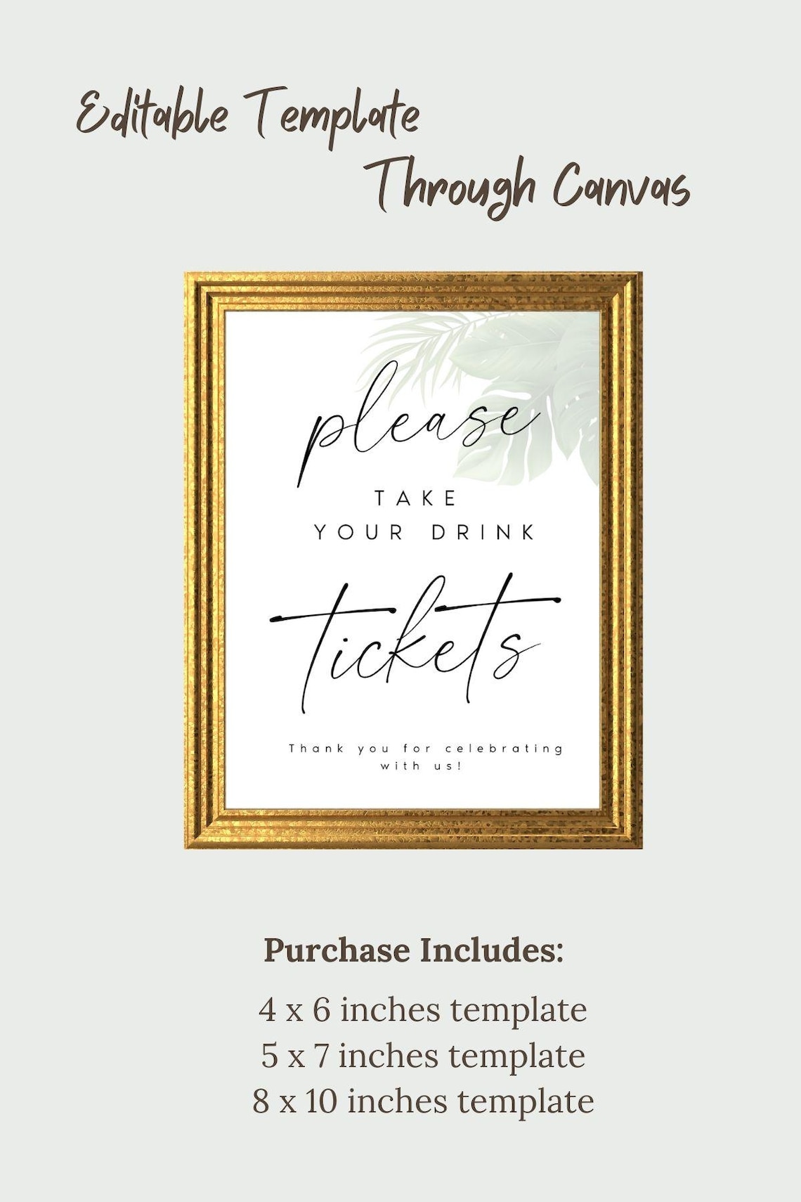 Drink Ticket Sign, Editable Template, Palms - Etsy