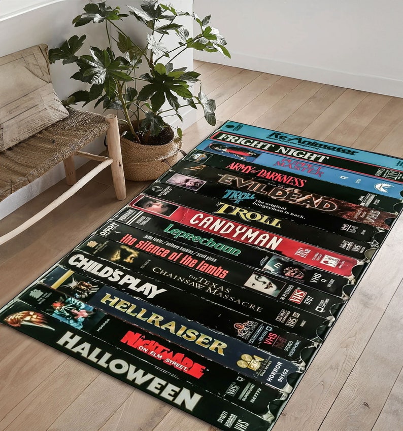 VHS Horror Movie Rug: Retro TV Room Decor, Customizable Polyester - Etsy