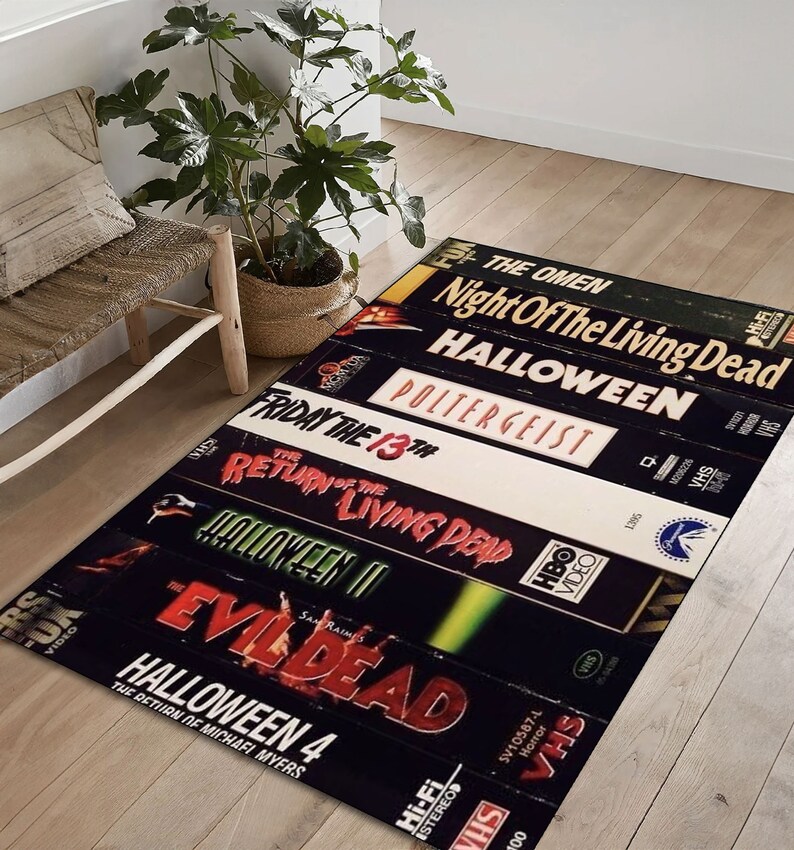 VHS Horror Movie Rug: Retro TV Room Decor, Customizable Polyester - Etsy