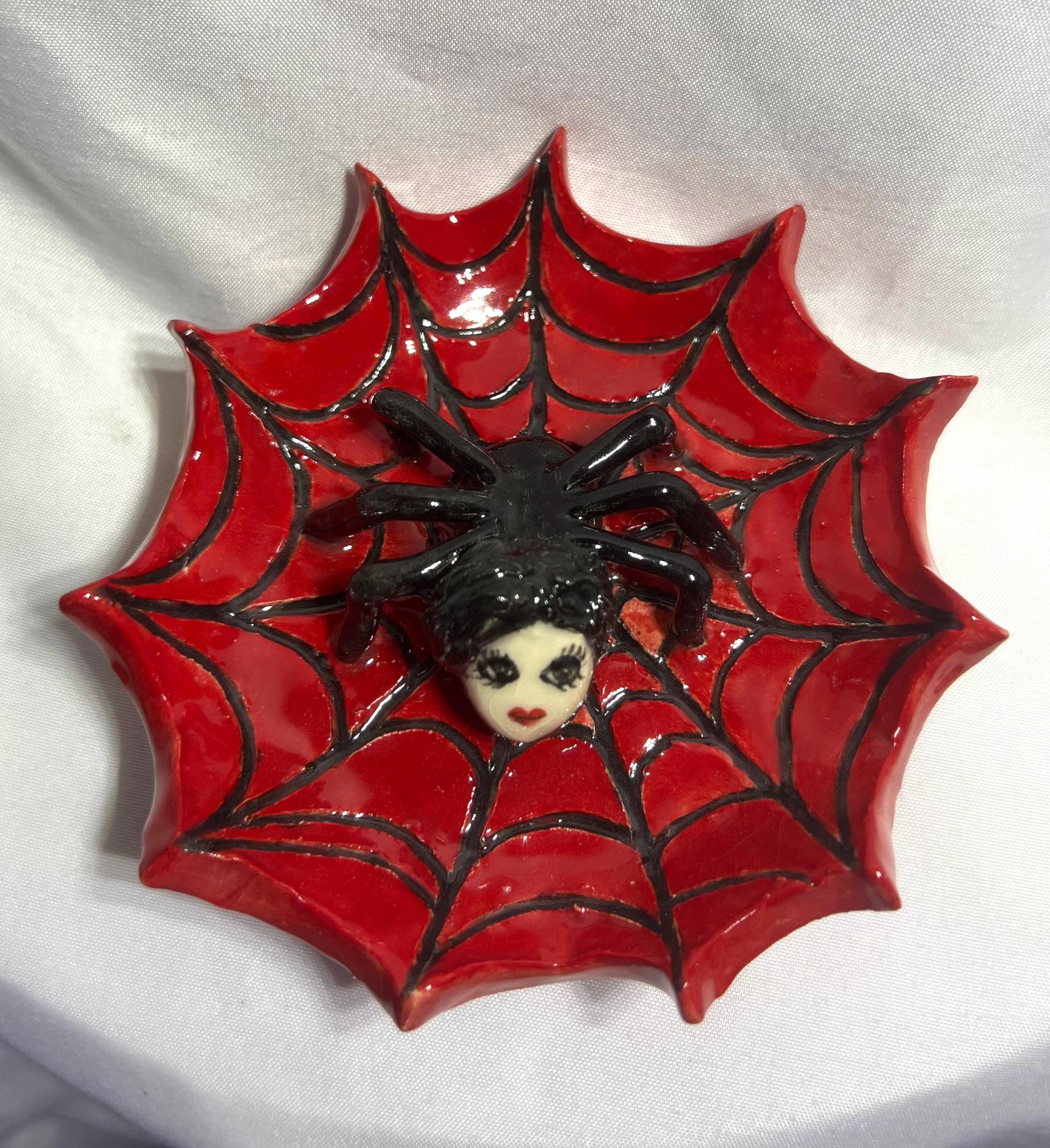 Spider Dish With Web Design | Trinket Dish, Ceramics Handmade, Ring ...