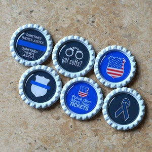 Police Support Magnets- Thin Blue Line- Bottlecap Magnets- Police ...