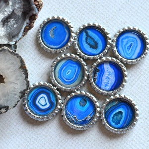 Blue Geode Agate Rock Bottlecap Magnets- Science Gift- Agate Slice ...