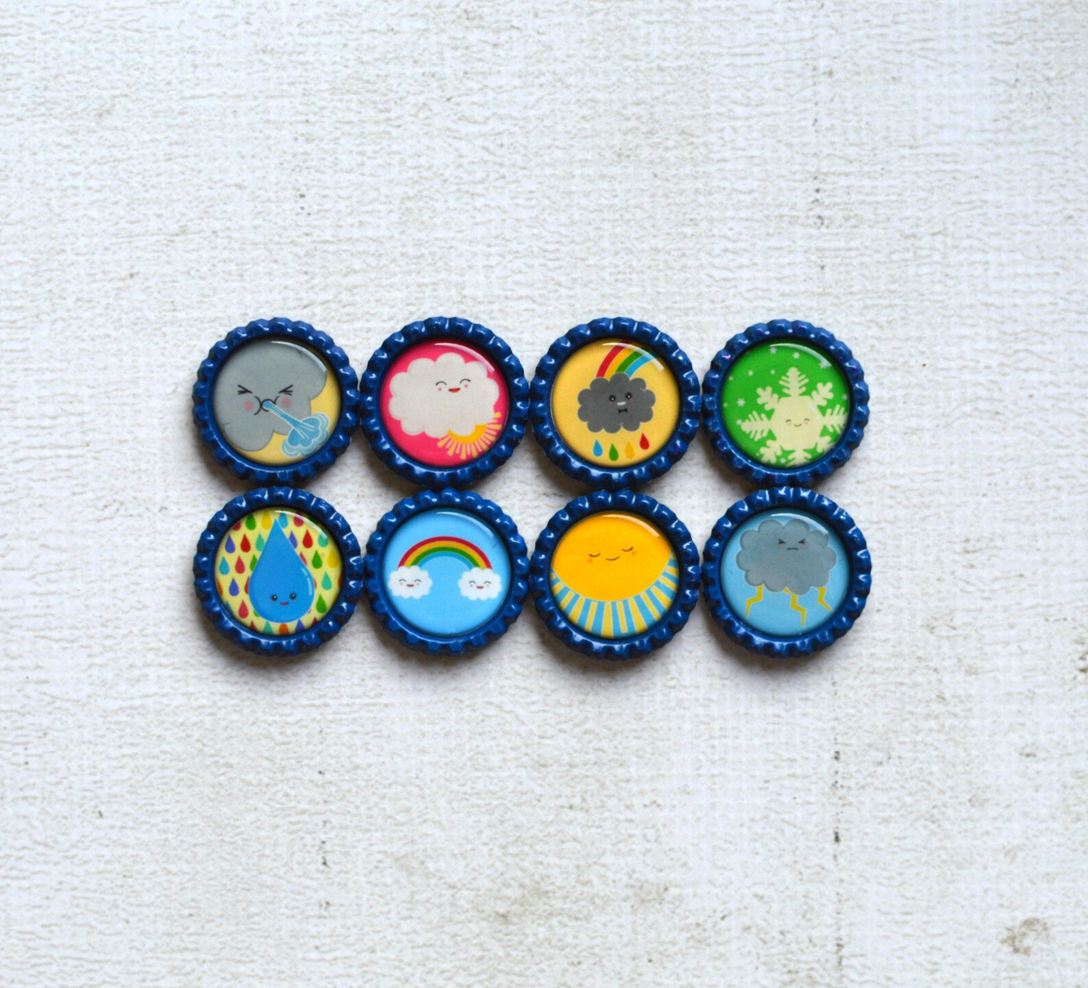 Weather Bottlecap Magnets- Learning Gift- Homeschool- Weather Seasons ...