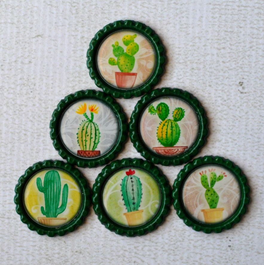 Cactus Bottlecap Magnets Cute Potted Cactus Decor Cacti | Etsy