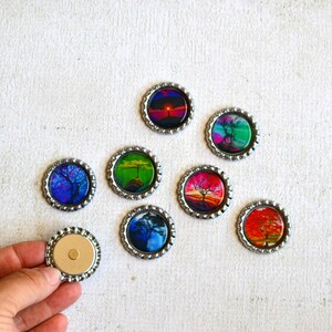 Tree Magnets- Colorful Tree Decor- Kitchen Magnets- 8 Tree Bottlecap ...