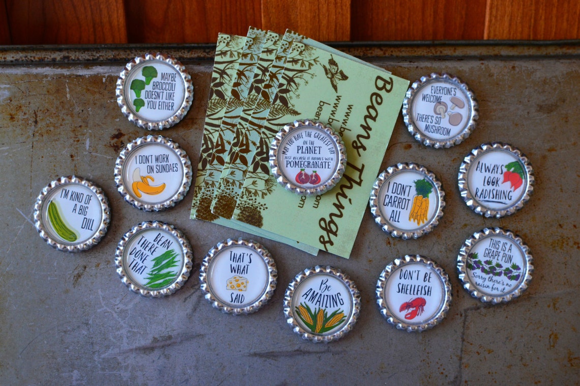 Food Pun Bottlecap Magnets YOU CHOOSE Bottlecap Color Fruit - Etsy