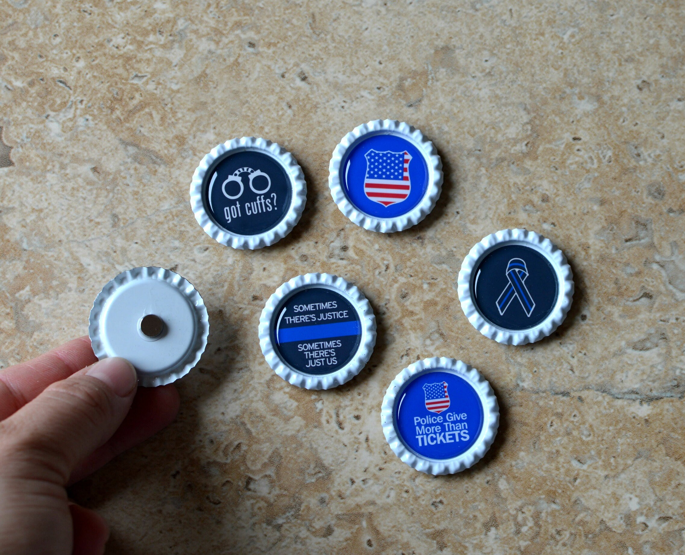 Police Support Magnets Thin Blue Line Bottlecap Magnets | Etsy