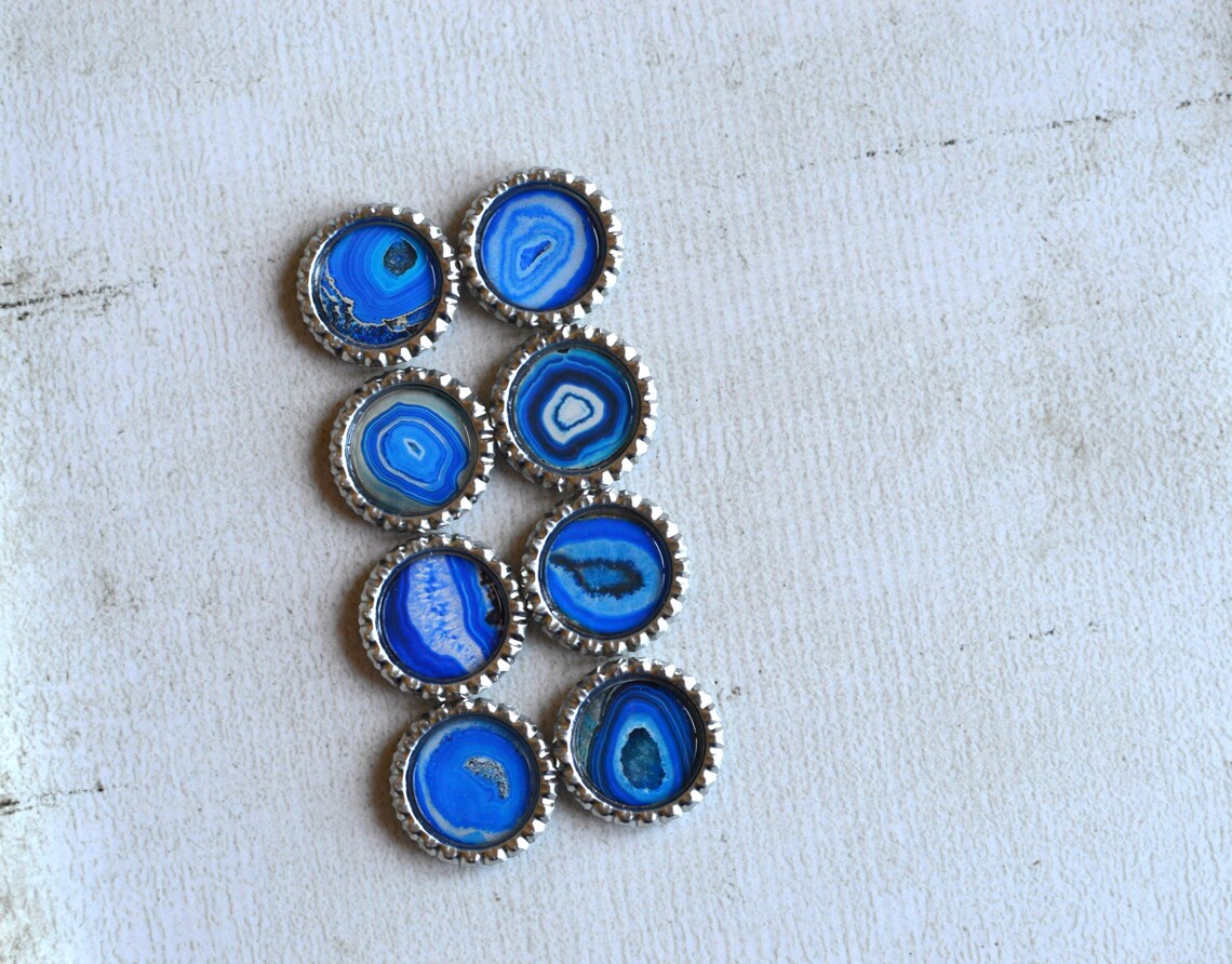 Blue Geode Agate Rock Bottlecap Magnets- Science Gift- Agate Slice ...