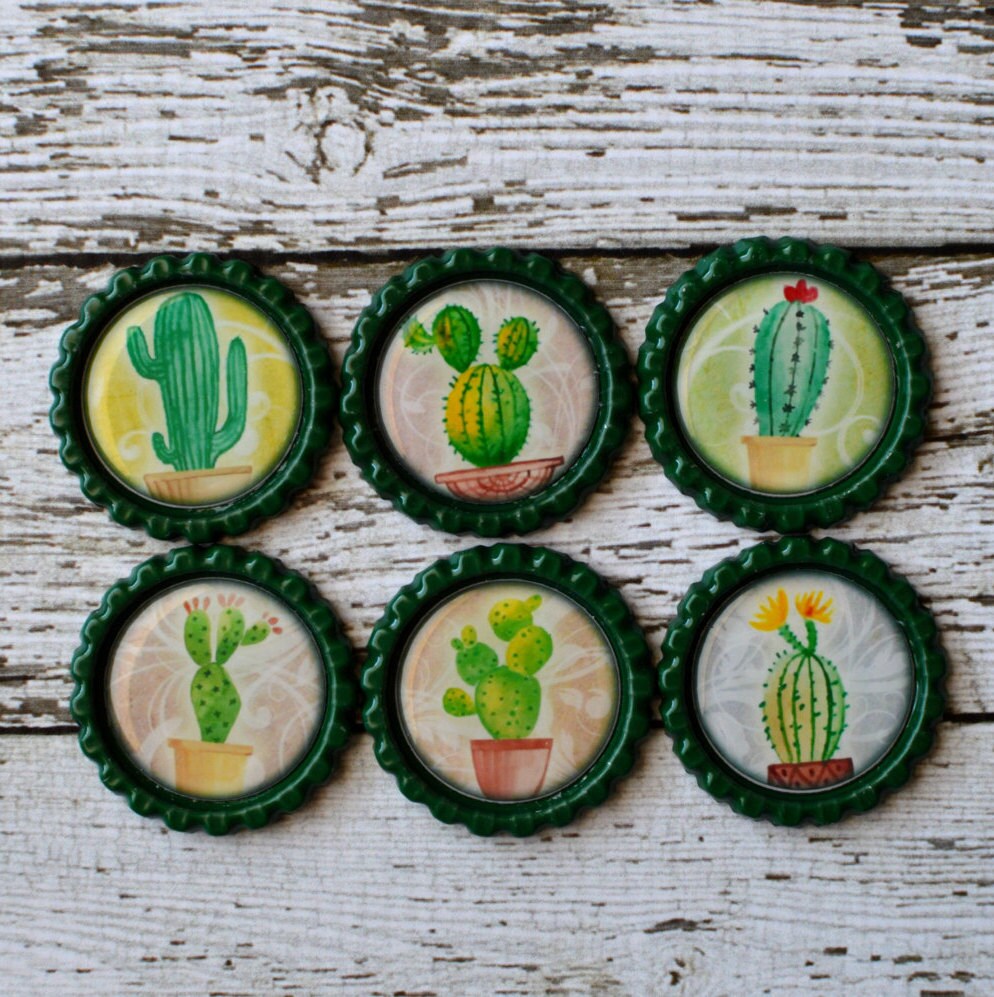 Cactus Bottlecap Magnets Cute Potted Cactus Decor Cacti | Etsy