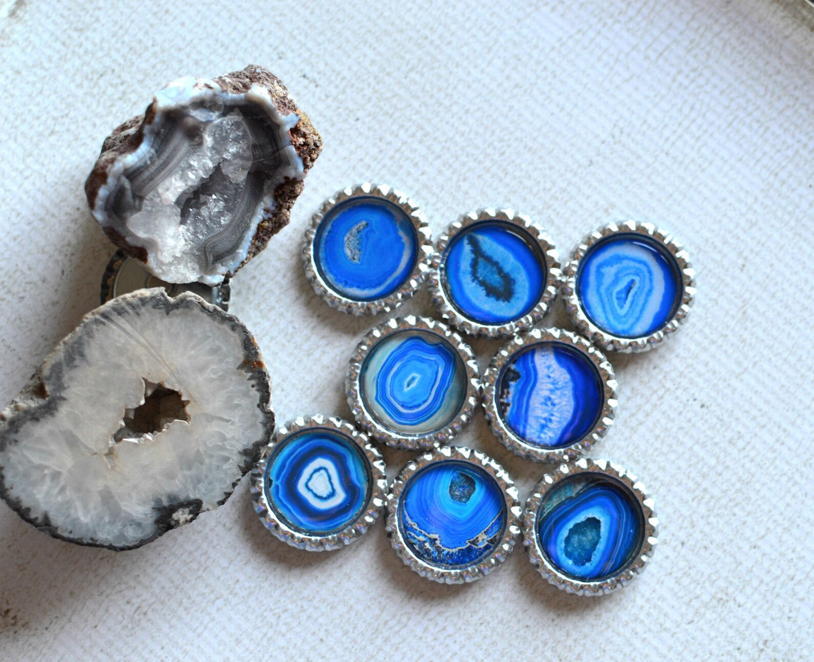 Blue Geode Agate Rock Bottlecap Magnets- Science Gift- Agate Slice ...